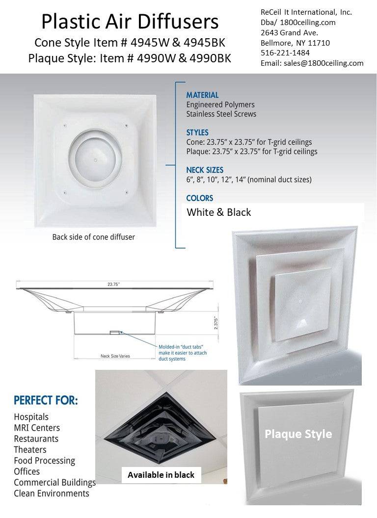 Stratus White Plastic PLAQUE Style 2'x2' Air Diffuser